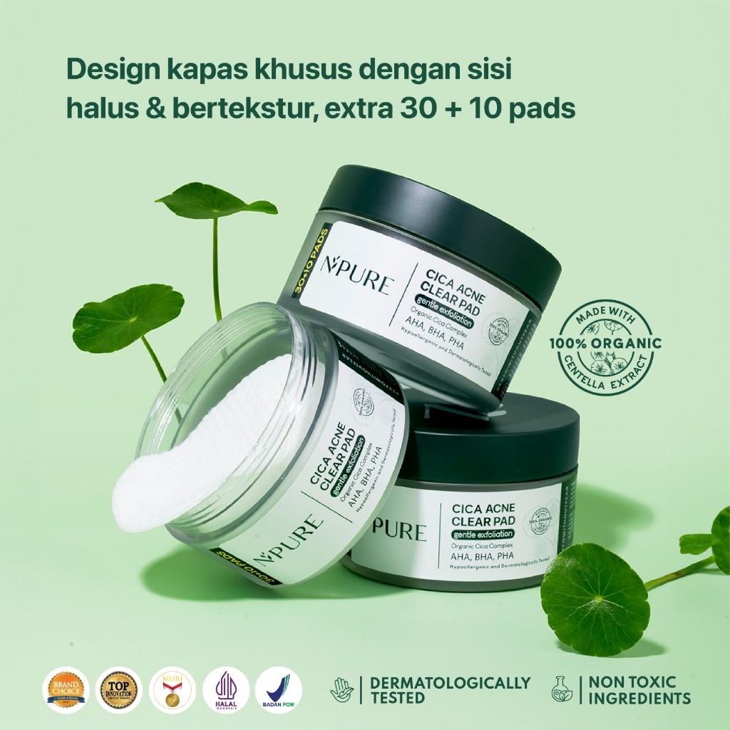 Jual NPURE Acne Clear Pad Cica / Kapas Eksfoliasi Kulit Jerawat / Acne ...