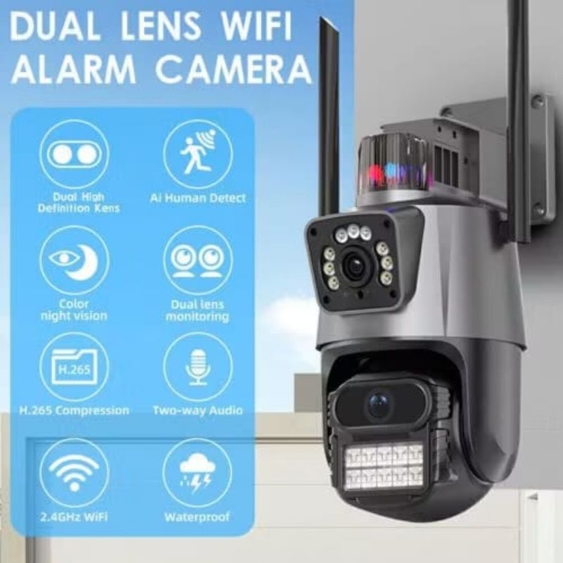 Jual IP Camera CCTV Dual Lens 4K HD Outdoor Kamera Wifi Waterproof Two ...