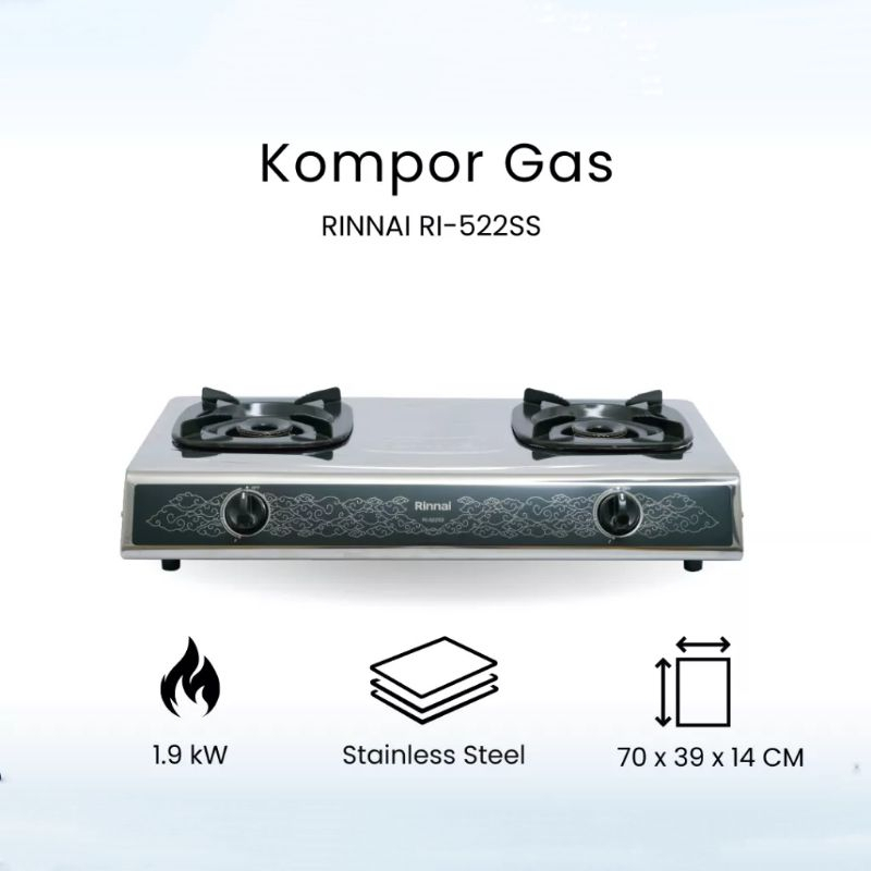 Jual Kompor Gas Rinnai 2 Tungku RI522SS Stainless Api Sun Bunner Kompor ...