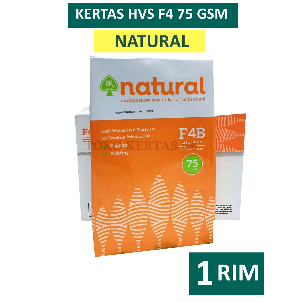Jual KERTAS HVS NATURAL 75 GSM UKURAN F4 1 RIM / 500 Lembar | Shopee Indonesia