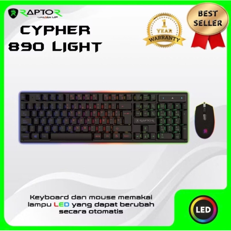 Jual Keyboard Mouse Combo Gaming Wired RAINBOW RGB Light RAPTOR Cypher ...