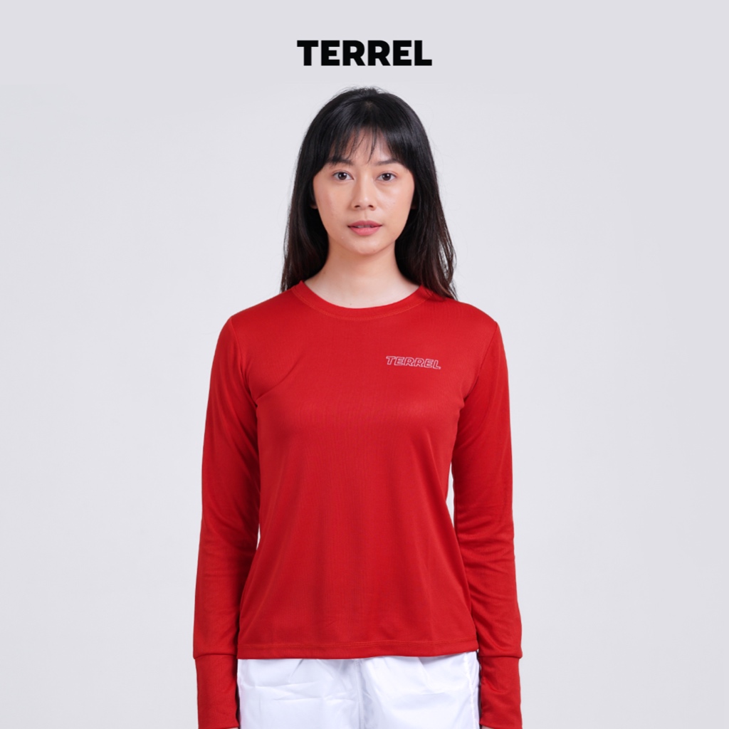 Jual Terrel sportswear basic long sleeve red women dry fit running gym yoga kaos olahraga wanita ...