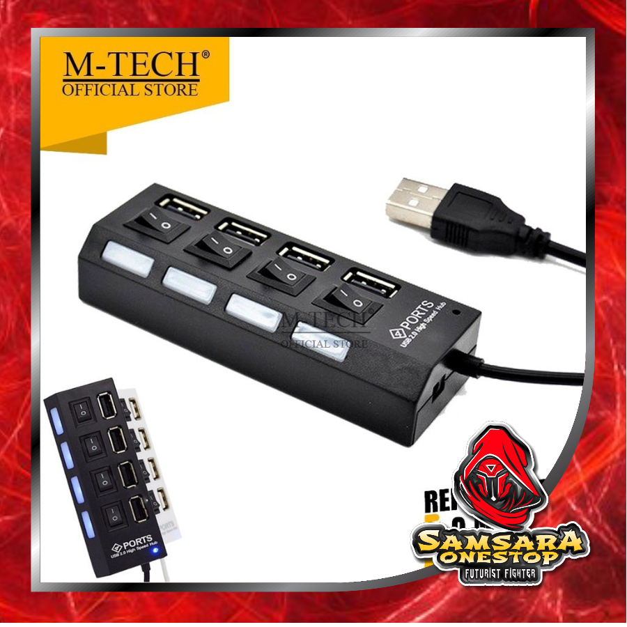 Jual USB hub M-tech 4 port output ON OFF saklar USB 2.0 | Shopee Indonesia