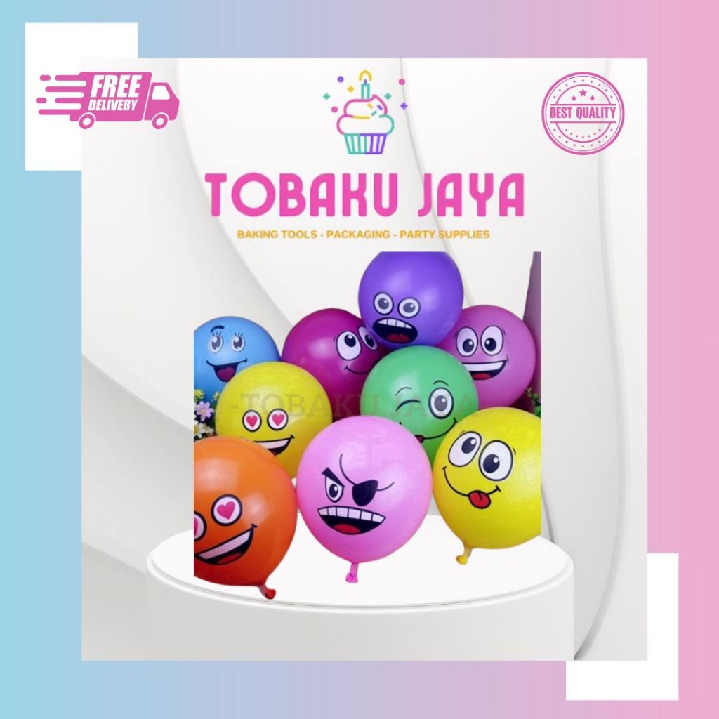 Jual Balon Latex Emoticon Mix TEBAL 12" Isi 5 pcs Warna-warni ECER ...