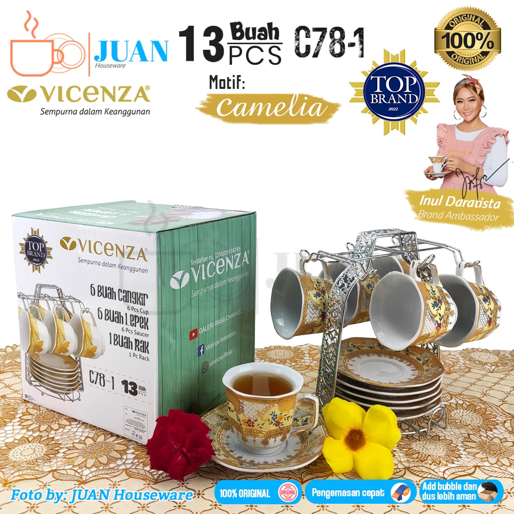 Jual VICENZA Cangkir tatak + rak motif camelia / tea dan coffee set ...