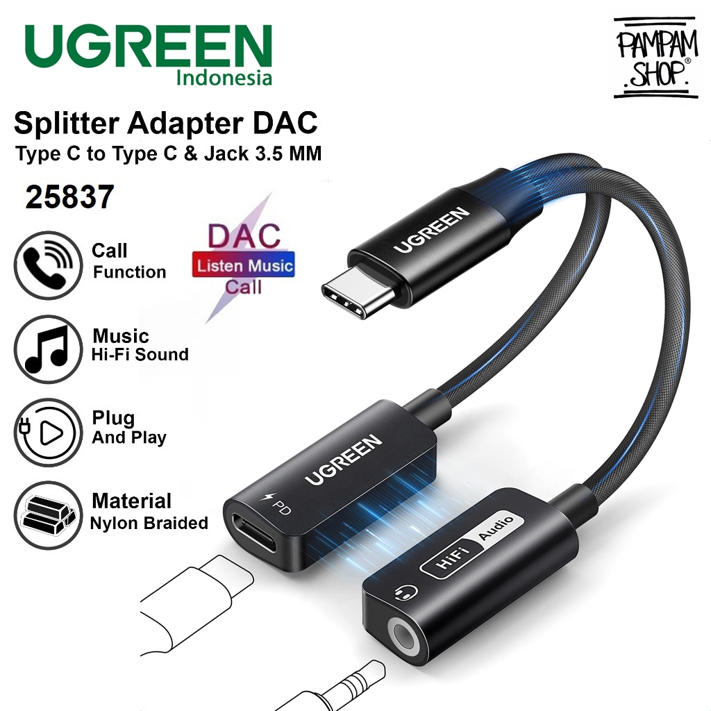 Jual UGREEN 25837 Kabel Audio Magnetic Splitter 2in1 Type C to Type C ...