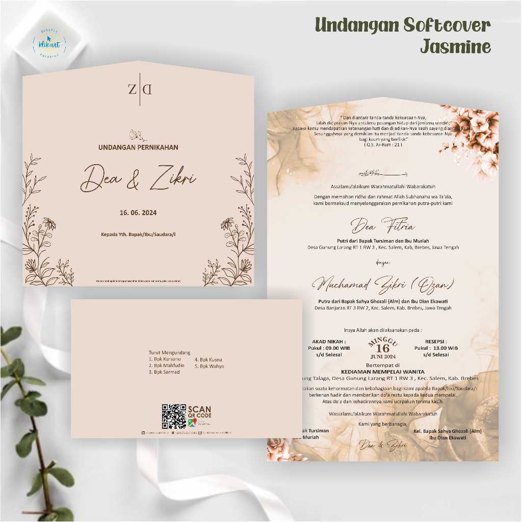 Jual Undangan Pernikahan Semi Amplop Elegan Lipat 3 Bahan Jasmine Free ...