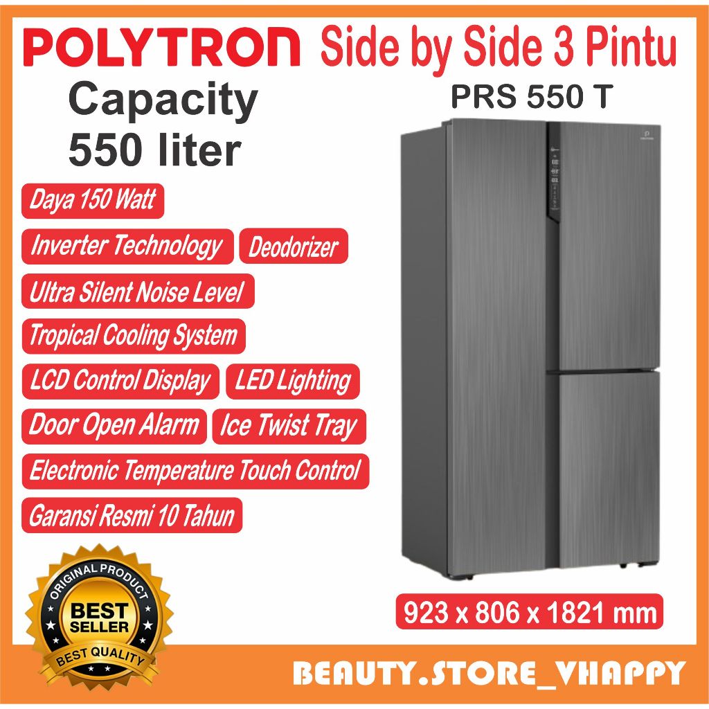 Jual Kulkas Side By Side Polytron 3 Pintu 550 Liter PRS-550T Garansi Resmi | Shopee Indonesia