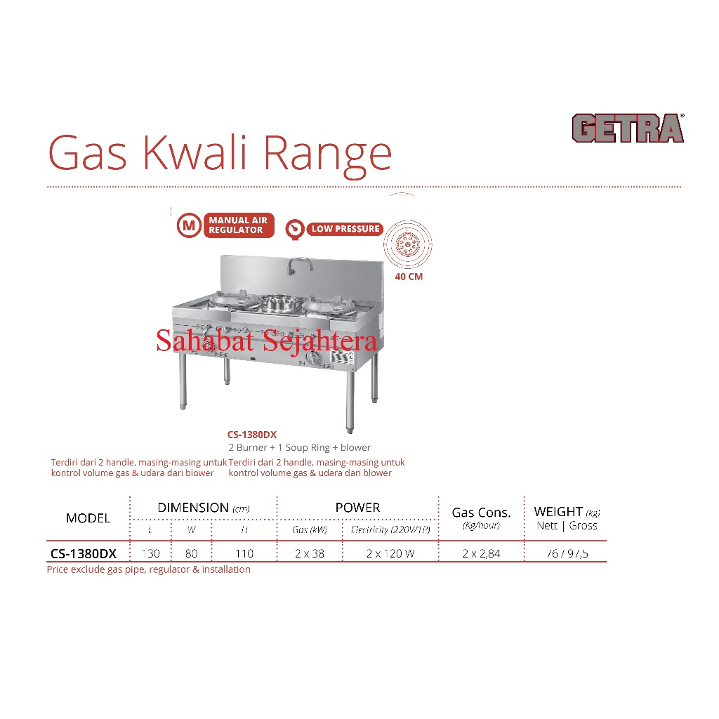 Jual GETRA Gas Kwali Range CS-1380DX Kompor Blower 2 Burner | Shopee ...