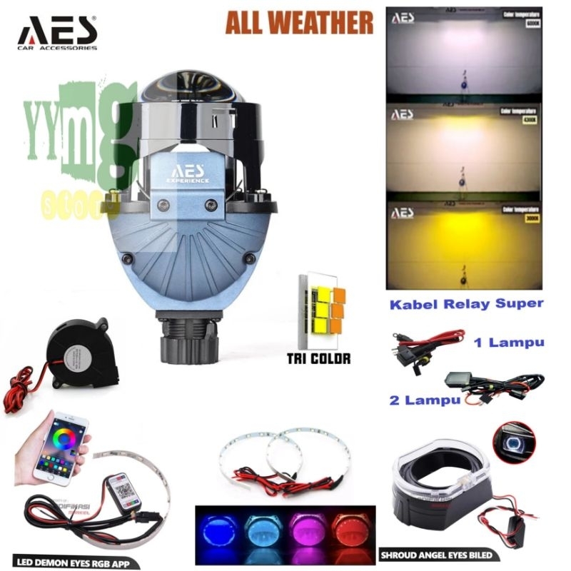 Jual PAKET LENGKAP BILED AES 3 WARNA EXPERIENCE 2.5INCH UNIVERSAL MOTOR ...