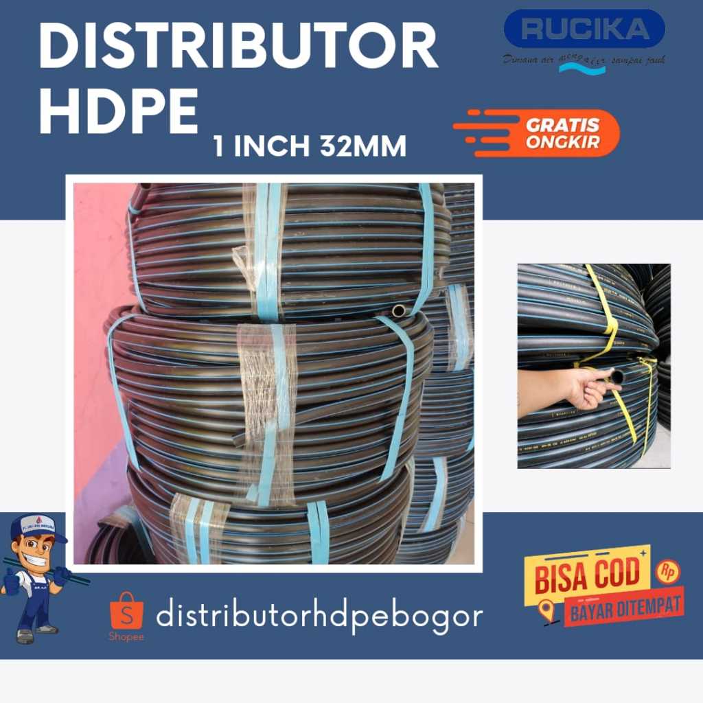 Jual PIPA HDPE 1 INCH RUCIKA PN16 PIPA PAM DAN PDAM ( 100 METER ...