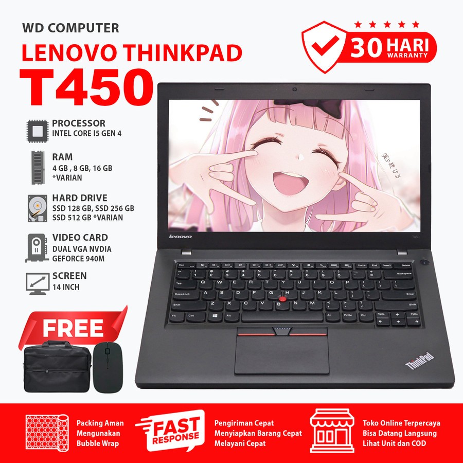 Jual Laptop Kerja Lenovo Thinkpad T450 Core I5 Gen 4 - Ram 8 Gb Ssd 512 ...