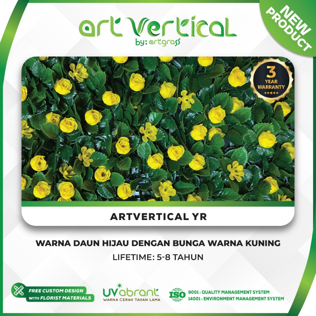 Jual Tanaman Sintetis Daun Warna Hijau dengan Bunga Mawar Kuning (1M x ...