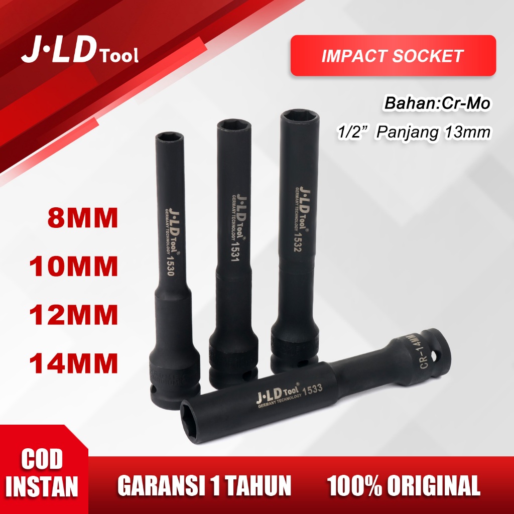 Jual JLD Mata kunci shock Mata Socket panjang 13cm Kunci Shock Panjang Cr-Mo Sok Impact 1/2" Pas ...