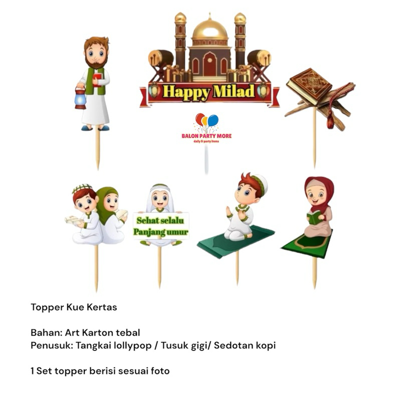 Jual (SET HAPPY MILAD) TOPPER BAHAN ART PAPER KERTAS HIASAN BUKET/ CAKE ...