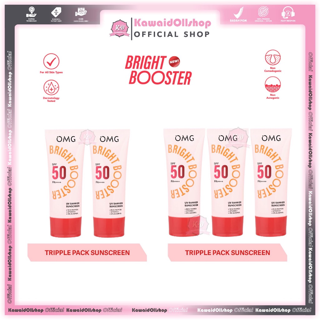 Jual OMG OH MY GLOW UV Barrier Sunscreen SPF 50 PA++++ 25 ml/Paket twin ...