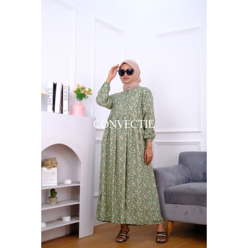 Jual Ananta Sage Midi Dress Motif Bunga Cantik Zipper Depan Bumil Busui ...