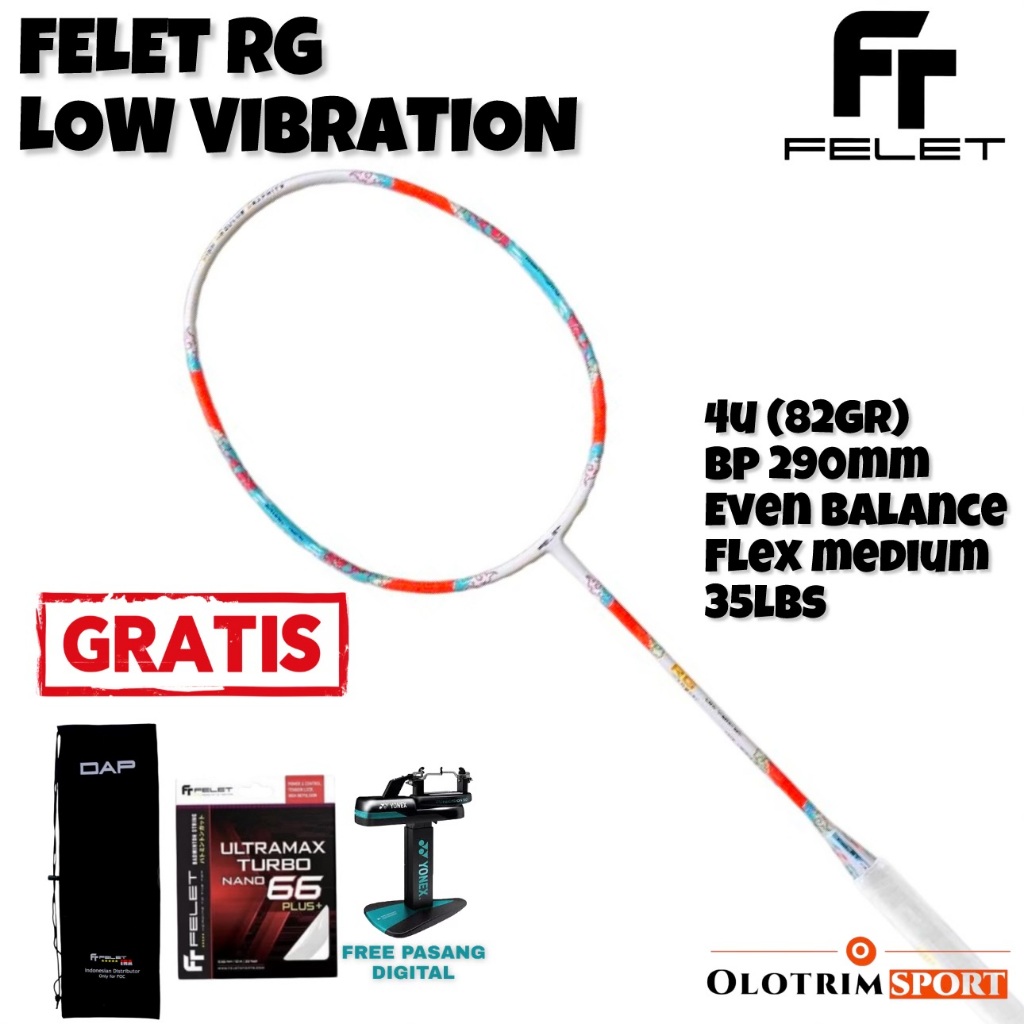 Jual Raket Badminton FELET RG LOW VIBRATION 35LBS Original | Shopee ...