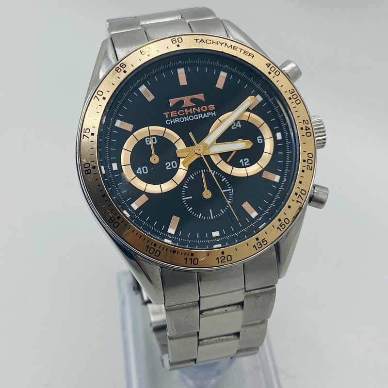 Jual Technos T2193 Chronograph Two Tone Black Dial | Shopee Indonesia