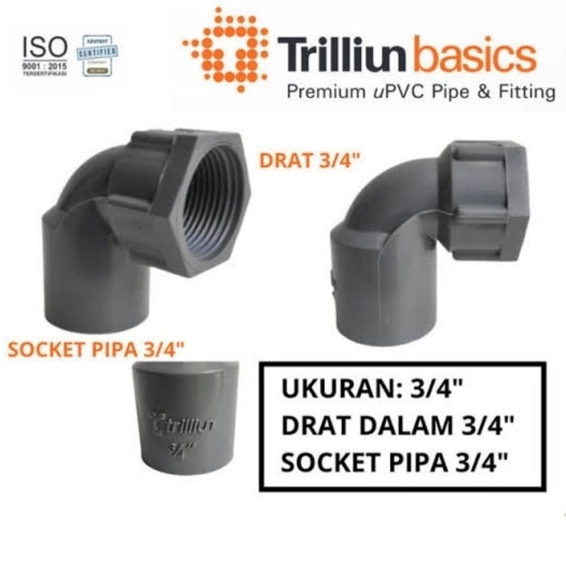 Jual Faucet Knee 3/4 inch , L drat dalam Trilliun fitting pipa pvc ...