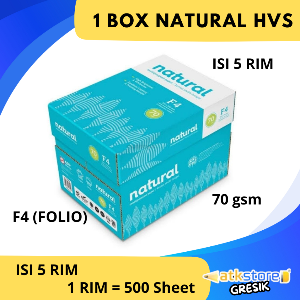 Jual NATURAL Kertas HVS F4 FOLIO 70 GSM 1 BOX/5 RIM Kertas Print Fotocopy Kertas Cetak Tebal ...