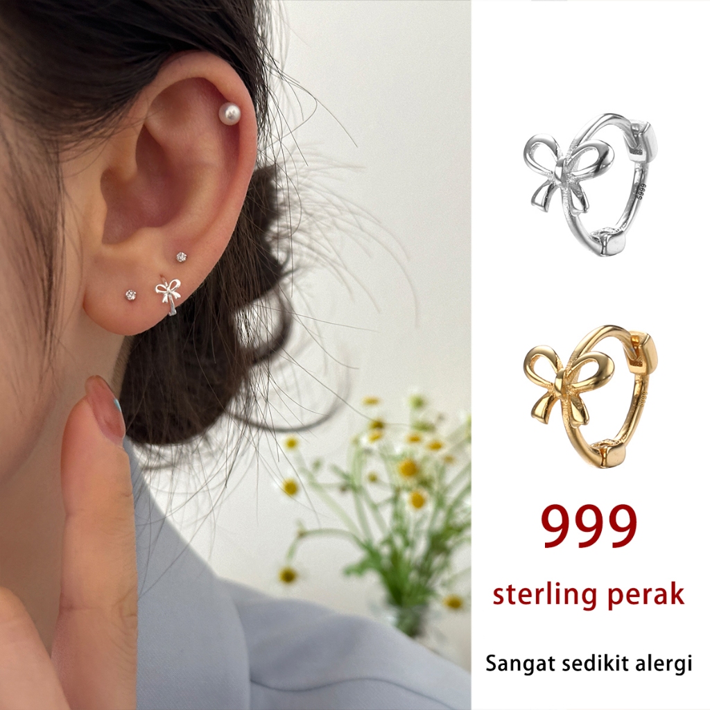 Jual Ear Partner Anting busur perak murni S999 untuk wanita Desain yang manis kuku tulang ...
