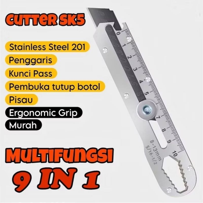 Jual 9 In 1 Cutter Pisau Karter Carter Stainless Besar Penggaris Besi ...