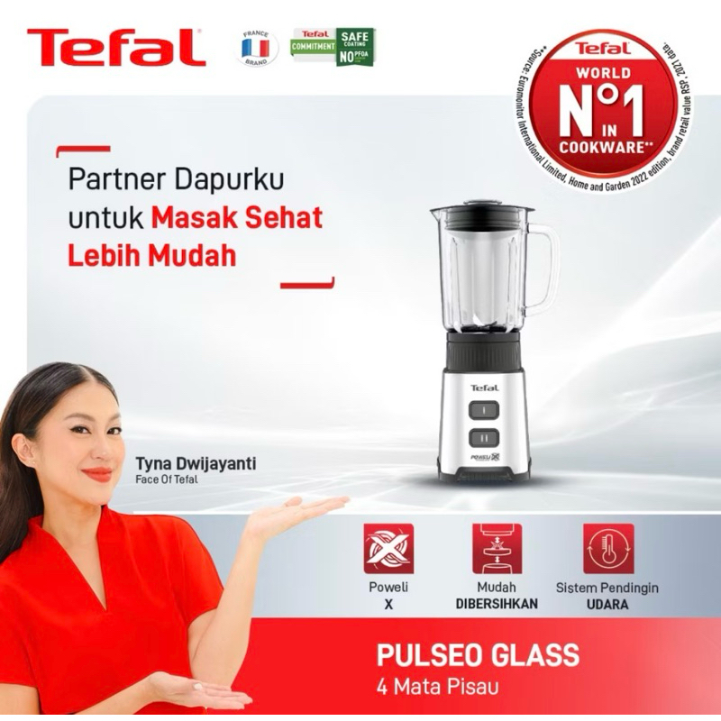 Jual TEFAL Blender Pulseo Glass / 4 Mata Pisau / dengan Chopper / Hemat Energi / Low Watt ...