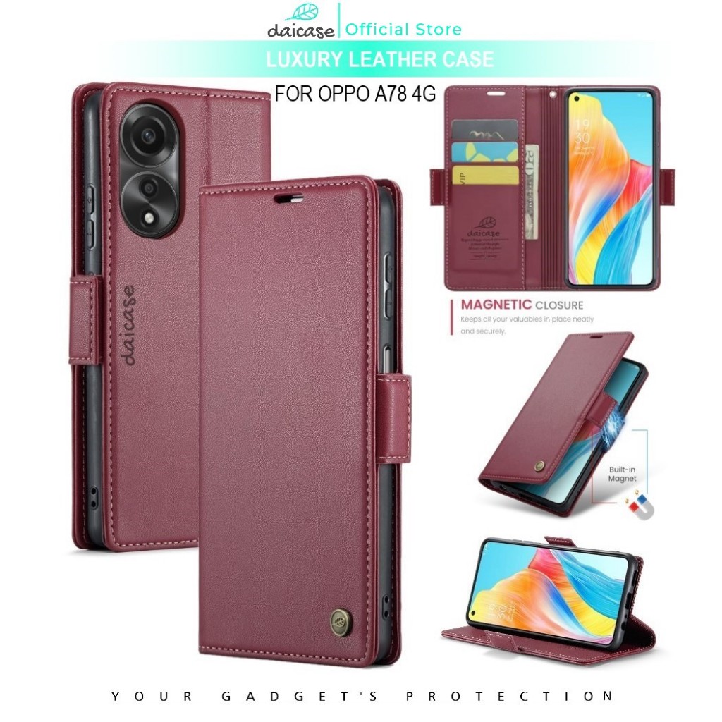 Jual daicase for oppo a78 4g luxury leather case flip shockproof phone ...