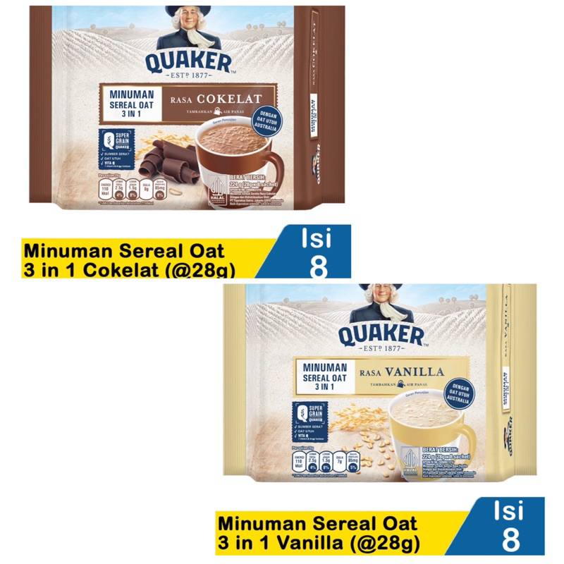 Jual Quaker minuman sereal 3 in 1 ada rasa coklat dan vanila isi 8 x 28 ...