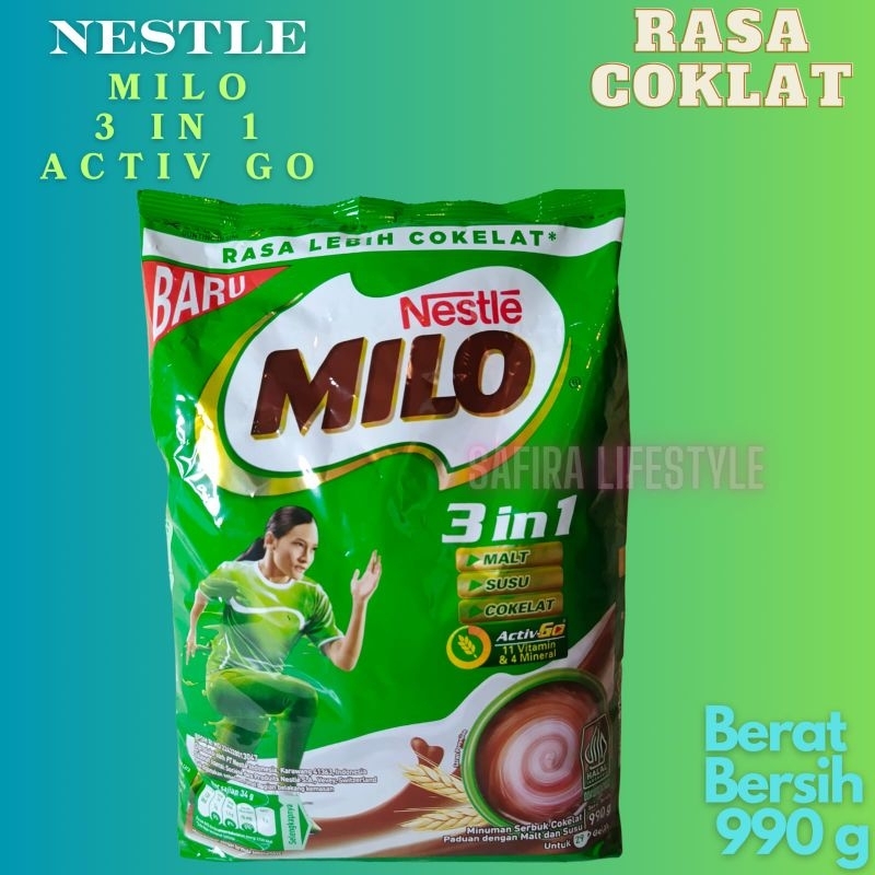 Jual Susu NESTLE MILO 3 IN 1 ACTIVE GO RASA COKLAT 990 GRAM | Shopee ...