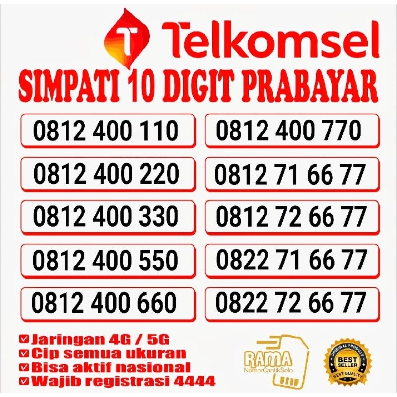 Jual Nomor Cantik Telkomsel Simpati 10 Digit Prabayar ( A ) | Shopee Indonesia