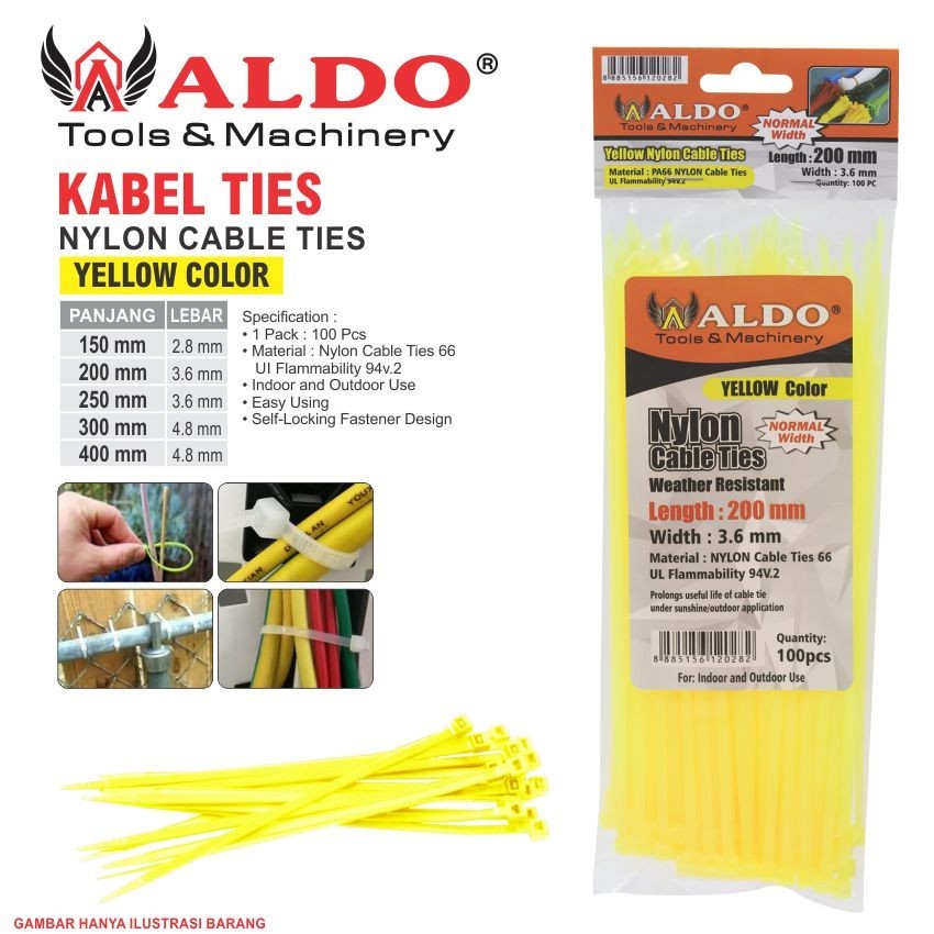 Jual KABEL TIES WARNA KUNING / NYLON CABLE TIES / KABEL TIS / KABEL TIE ...