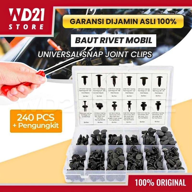 Jual [100% ORIGINAL] BAUT RIVET 240PCS + PENGUNGKIT MOBIL SNAP JOIN CLIPS | Shopee Indonesia