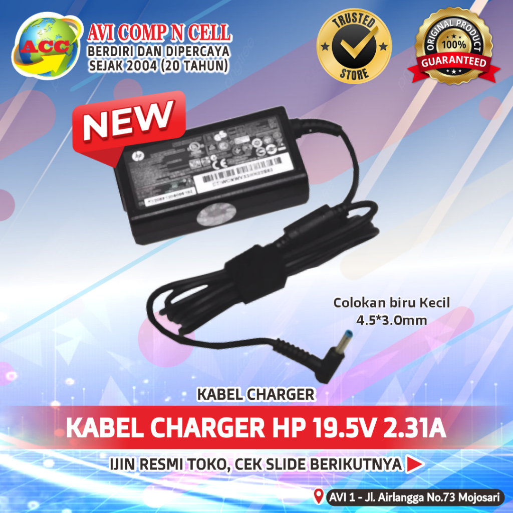 Jual Charger laptop HP Colokan kecil biru 4.5 x 3.0mm Output 19.5V 2 ...