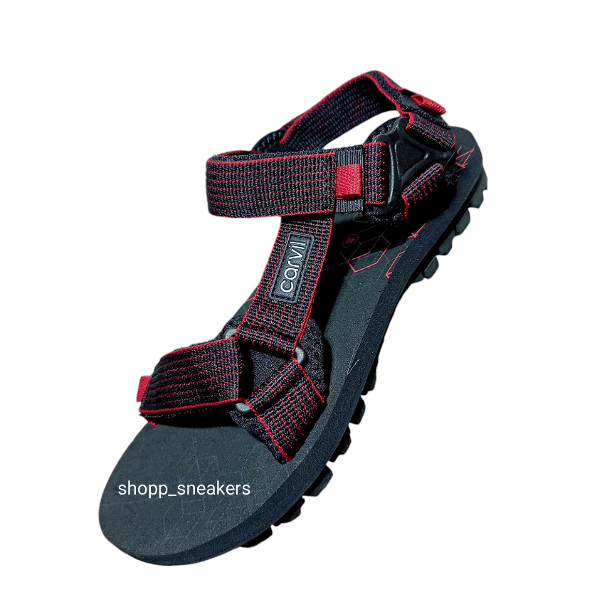 Jual SENDAL GUNUNG CARVIL ORIGINAL BLACK RED | Shopee Indonesia