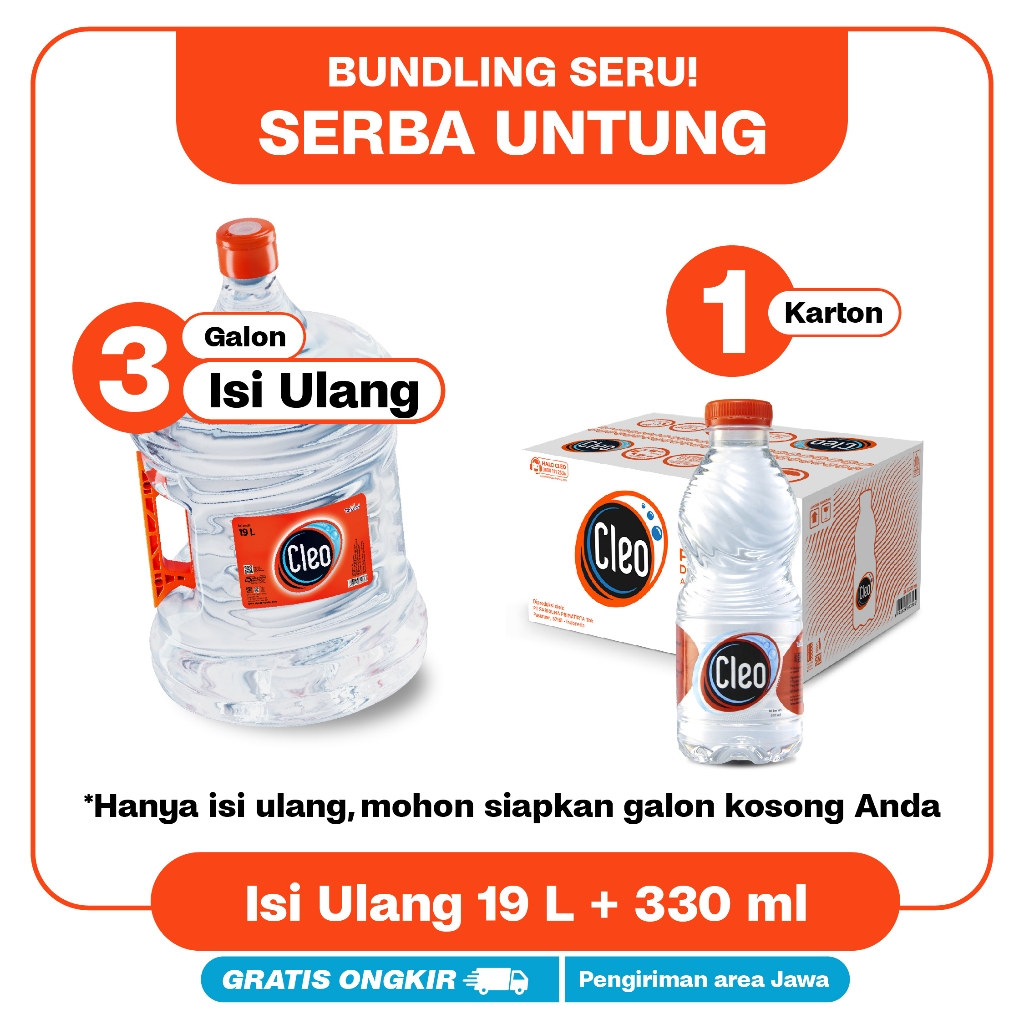 Jual Cleo Air Murni 3 Galon 19L REFILL + 330ml 1 karton | Shopee Indonesia