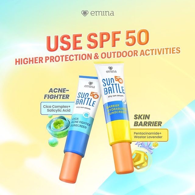 Jual Emina Sun Battle Airy Sunscreen SPF50 PA++++ - Barrier - Cica Acne ...