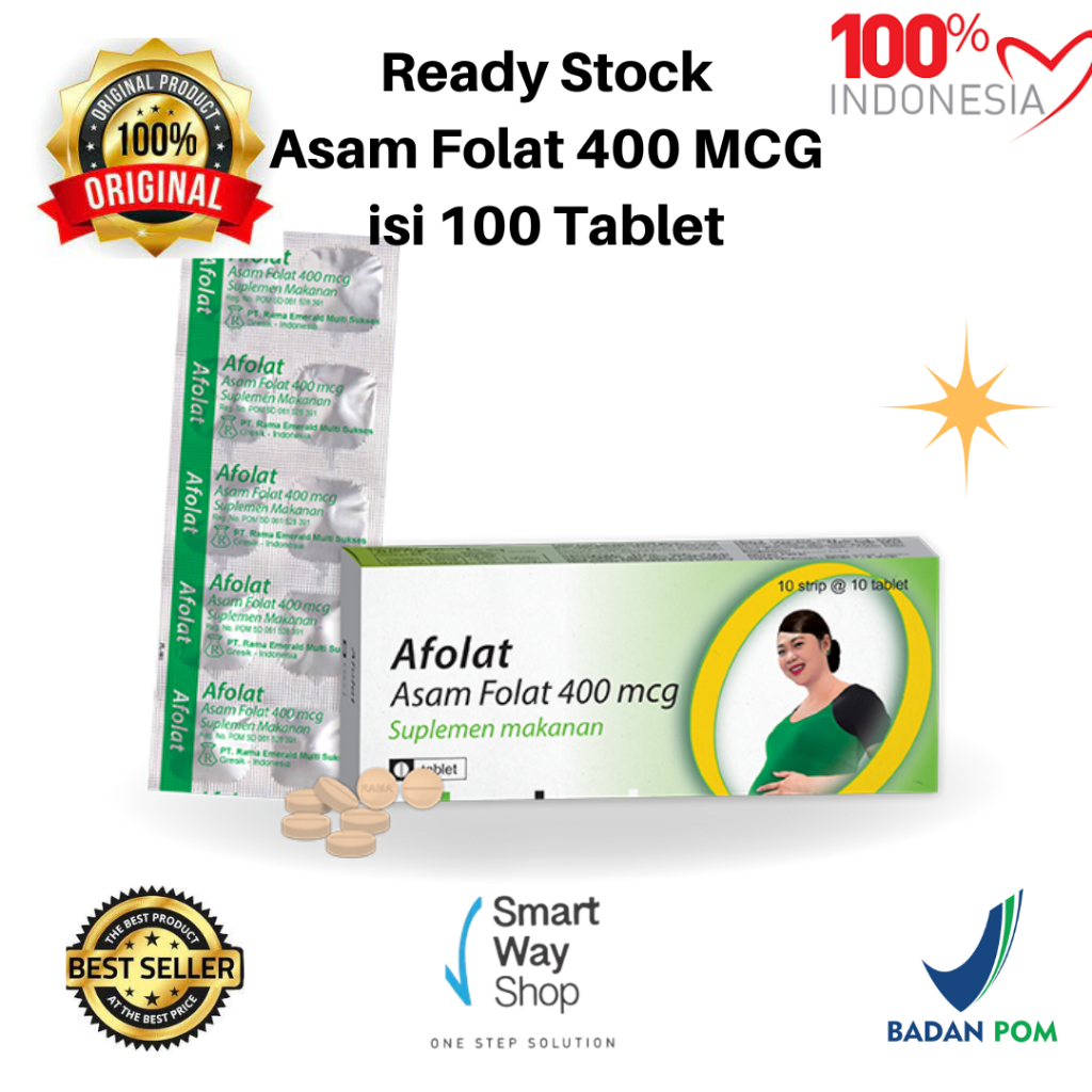 Jual AFOLAT 400mcg ASAM FOLAT 400 mcg BOX ISI 100 TABLET SUPLEMEN ...