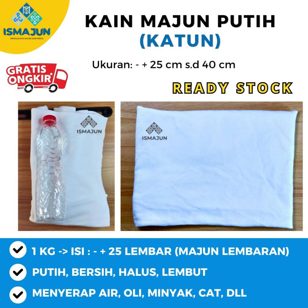 Jual KAIN LAP MAJUN PUTIH BAHAN KAOS KATUN - LEMBARAN (TANPA JAHITAN ...