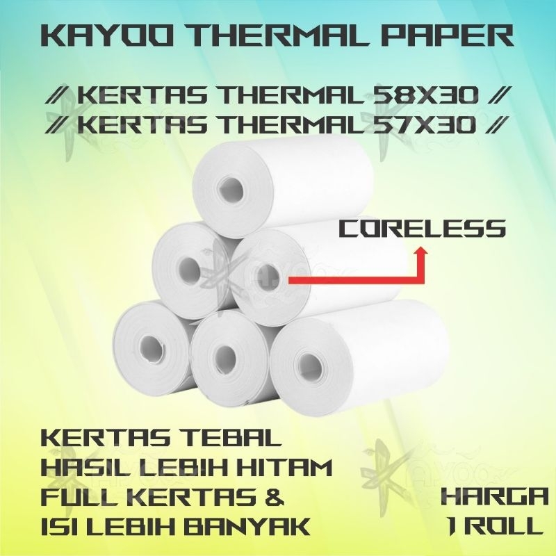 Jual KERTAS STRUK THERMAL 57x30 58x30 PAPPER ROLL EDC THERMAL MINI ...