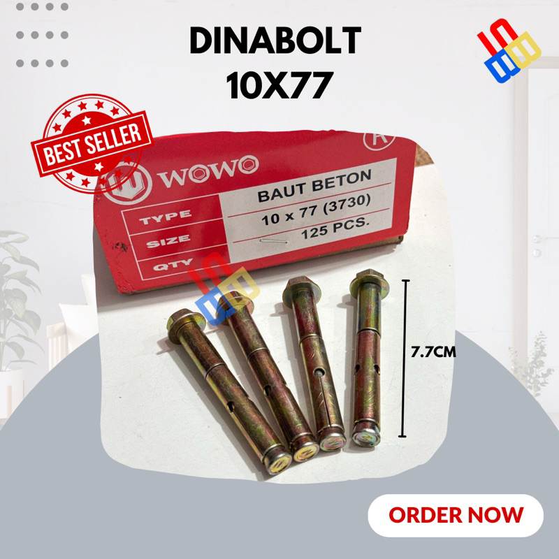 Jual 1 BOX WOWO dynabolt 10x77 / Dinabol Beton Tembok Tanam Besi Dinabol 7.7cm | Shopee Indonesia