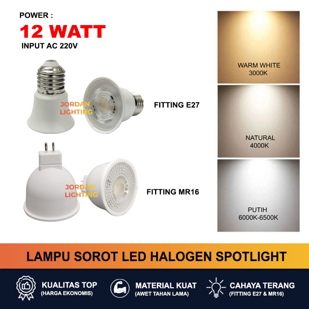 Jual Lampu Spotlight LED 12W Lampu Sorot Halogen 12 Watt Fitting E27 ...