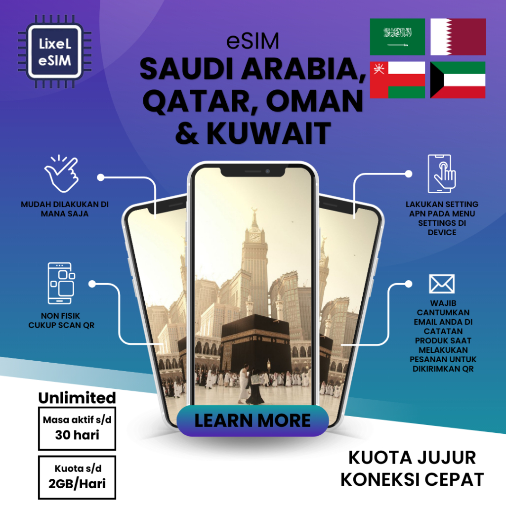 Jual eSIM Saudi Arabia, Qatar, Oman, Kuwait Internet Unlimited | Travel eSIM Arab Saudi Umroh ...