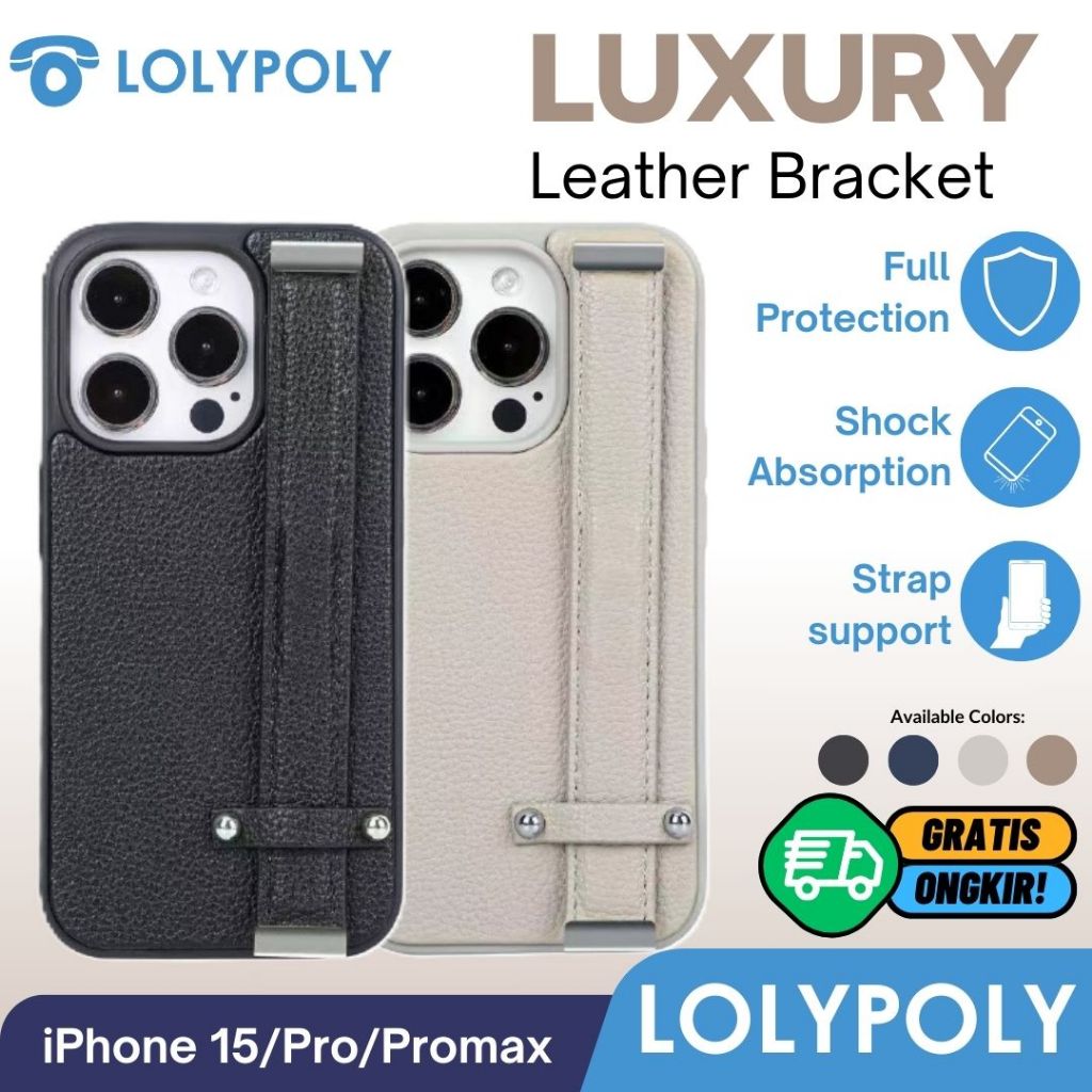 Jual LOLYPOLY Luxury Wrist Bracket Stand Holder Hard Leather Phone Case ...