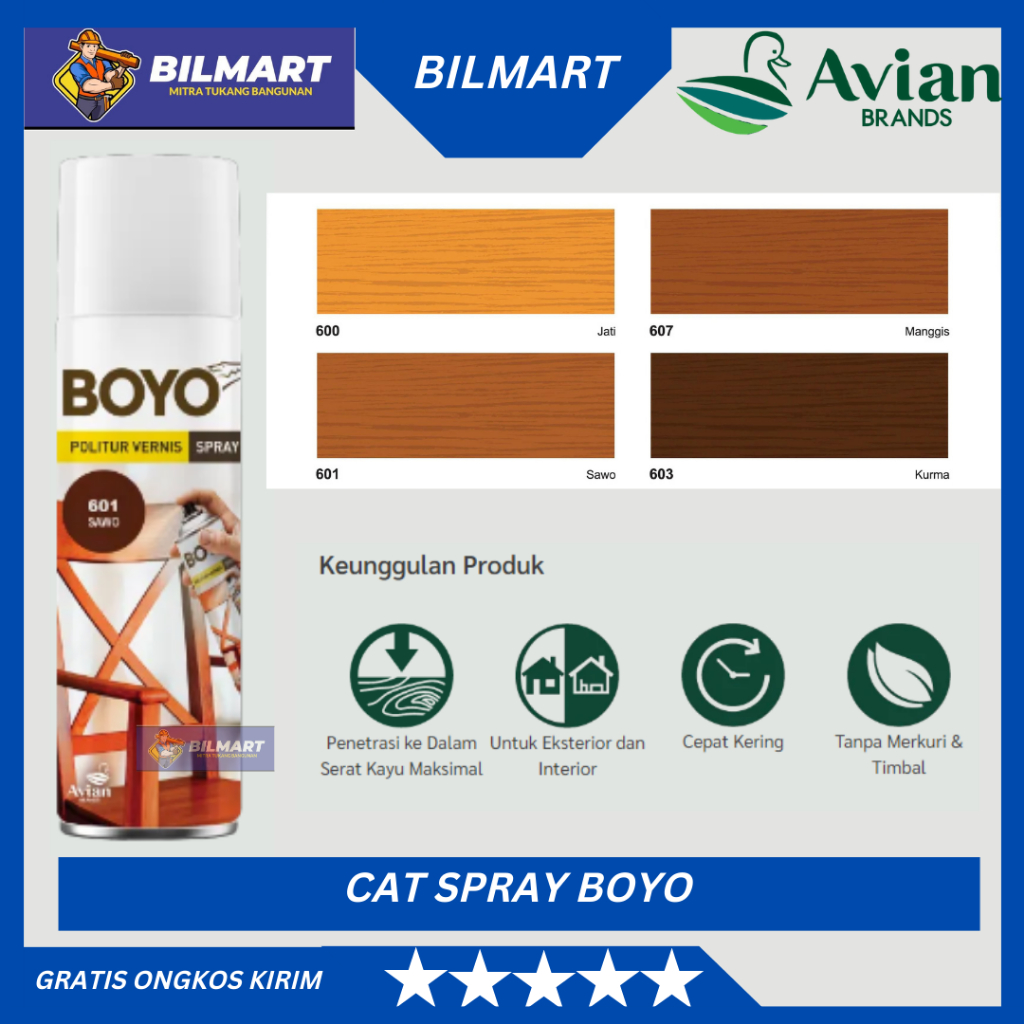 Jual CAT Politur Spray 400CC BOYO AVIAN CAT FURNITURE INSTAN LANGSUNG ...