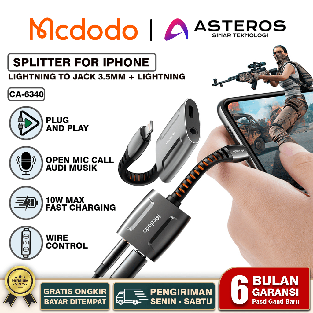 Jual LIVE MCDODO Converter Splitter For iPhone Lightning To Lightning Jack Audio Call Open Mic ...