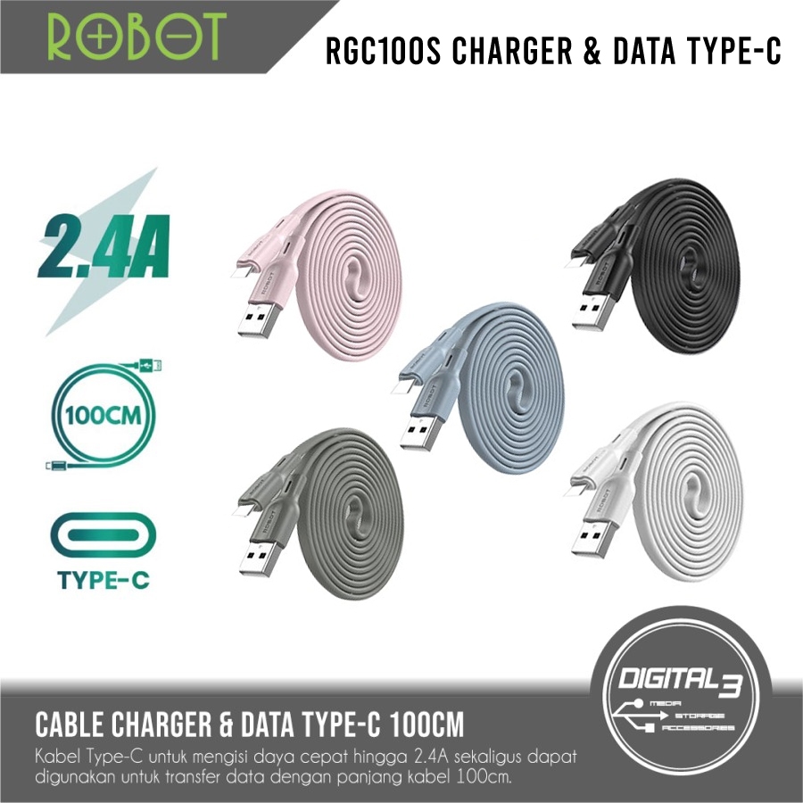 Jual ROBOT RGC100/RGC100S Kabel Data Type-C Fast Charging 2.4A 1M Cable USB C | Shopee Indonesia