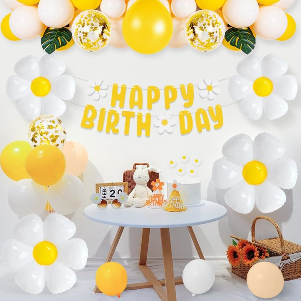 Jual Banner tulisan Happy Birthday Set Motif Daisy Bunga Putih Kuning ...