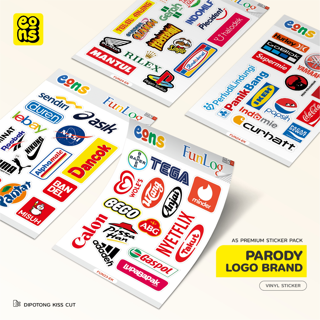 Jual Stiker Aesthetic Parody Logo Brand Funlog Vinyl Waterproof Sticker ...